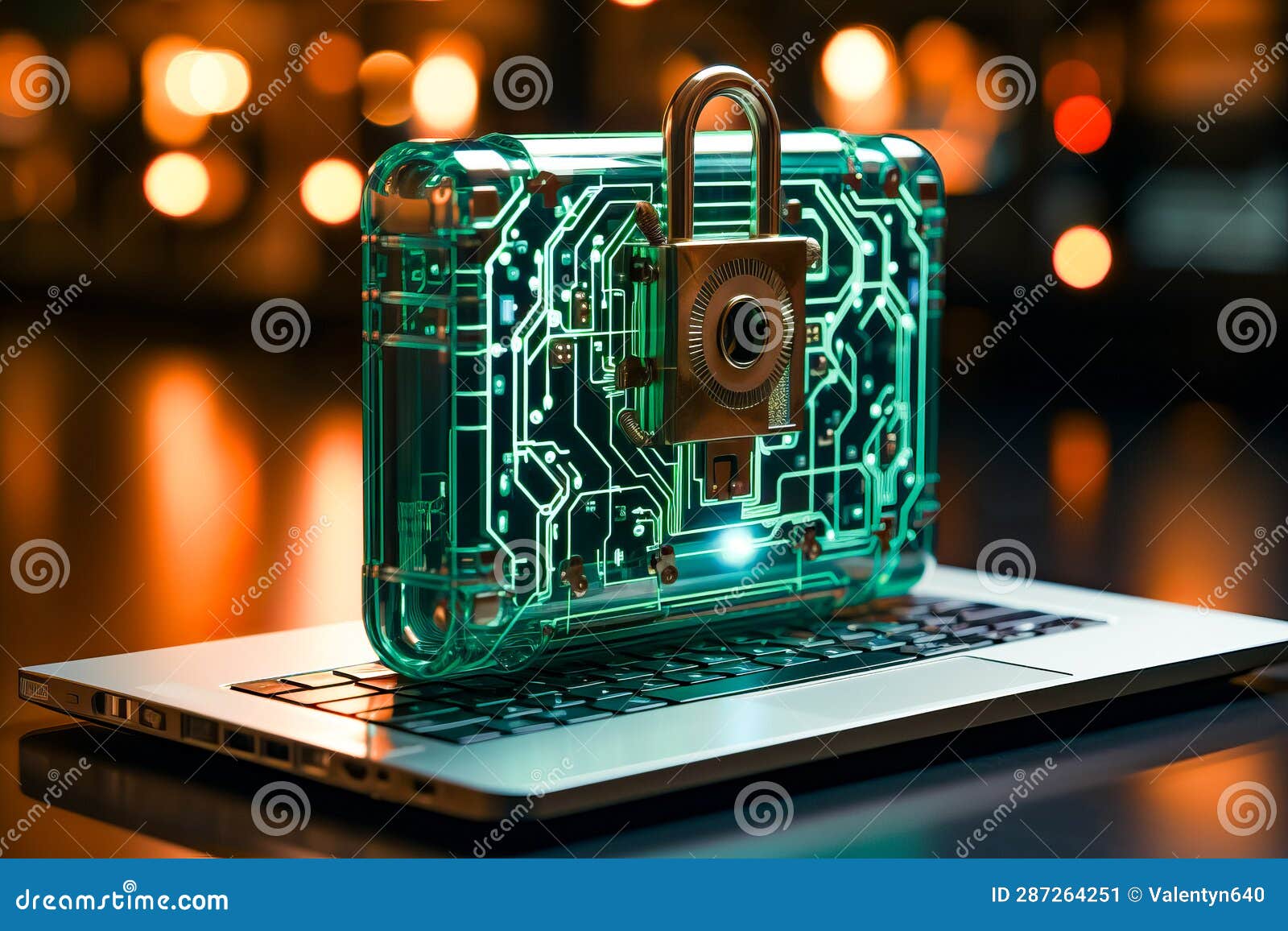 Laptop Computer with Lock on it S Lid. Generative AI Stock Image ...