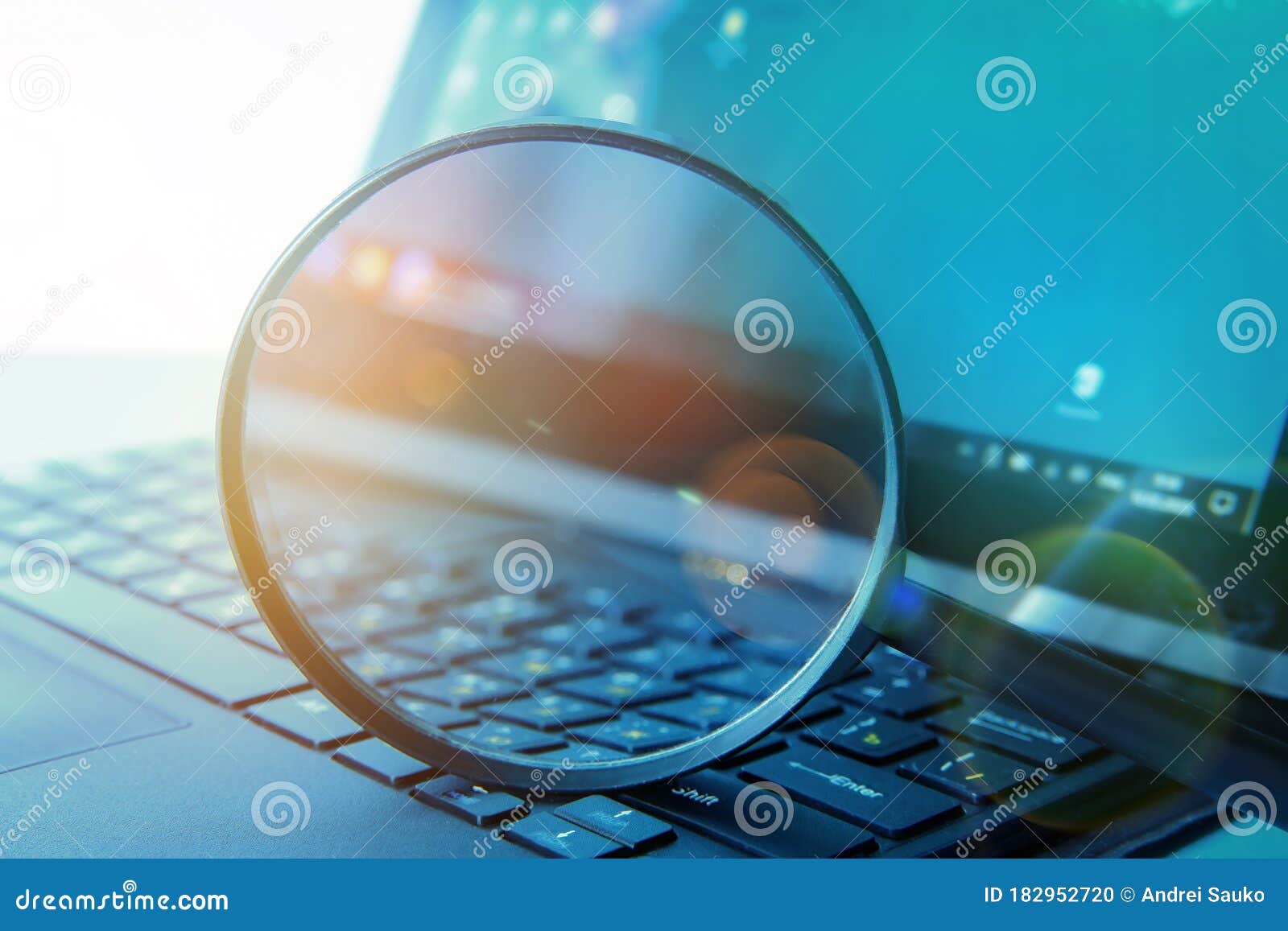 Laptop Computer with Magnifying Glass Stock Photo - Image of ...