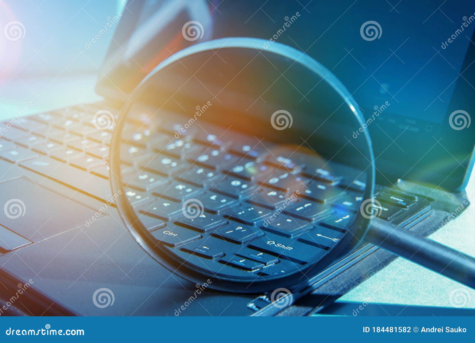 Laptop Computer with Magnifying Glass Stock Photo - Image of internet ...