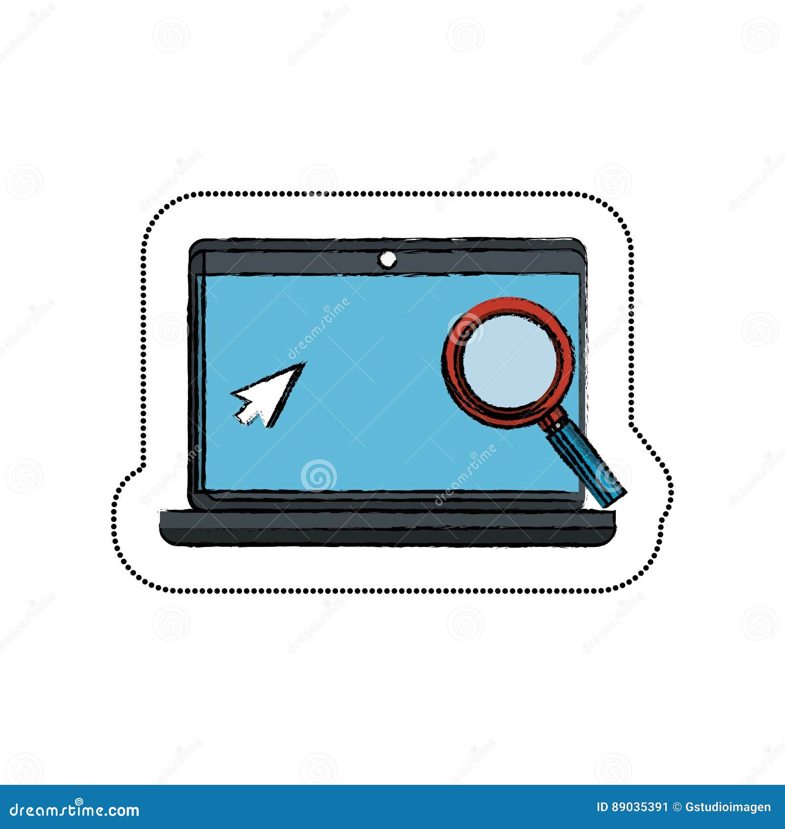 Laptop Computer with Magnifying Glass Stock Illustration - Illustration ...