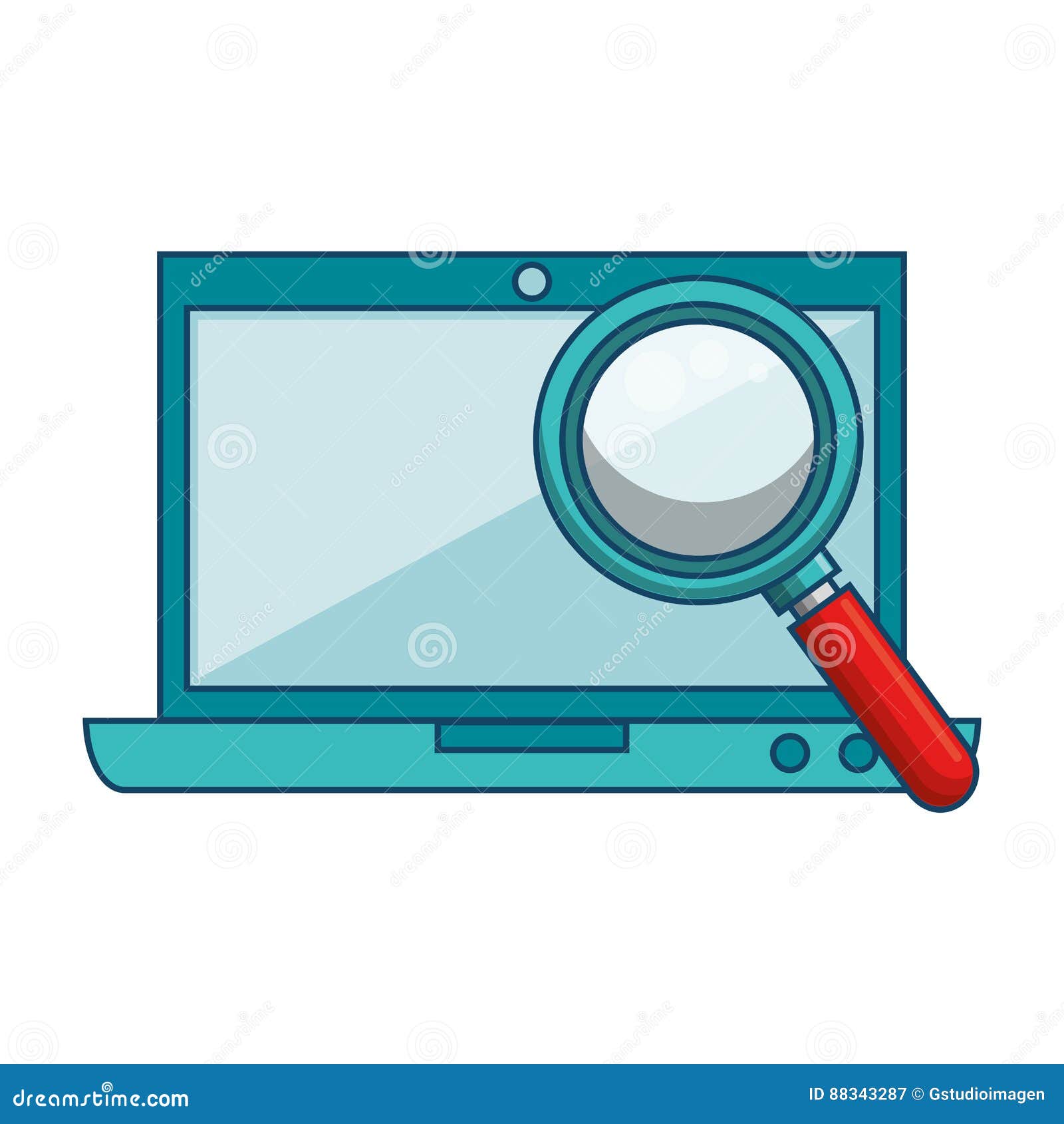 Laptop Computer with Magnifying Glass Isolated Icon Stock Vector ...