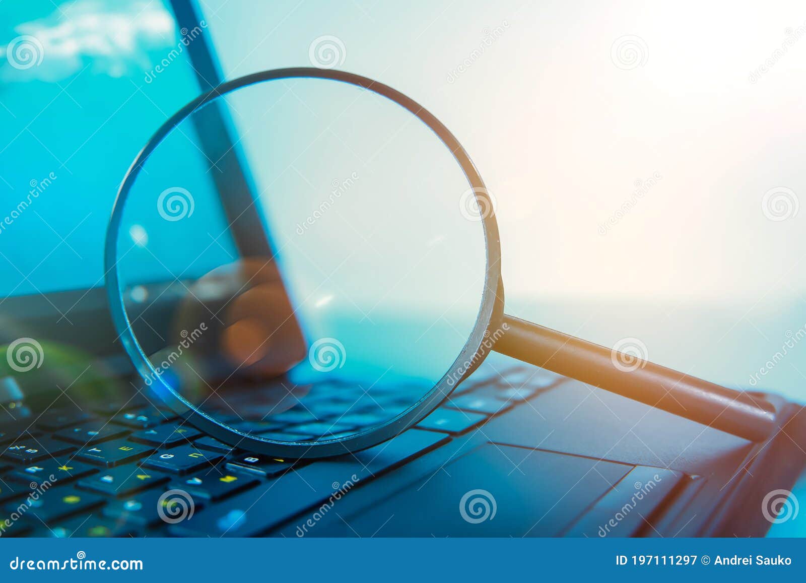 Laptop Computer with Magnifying Glass Stock Image - Image of internet ...