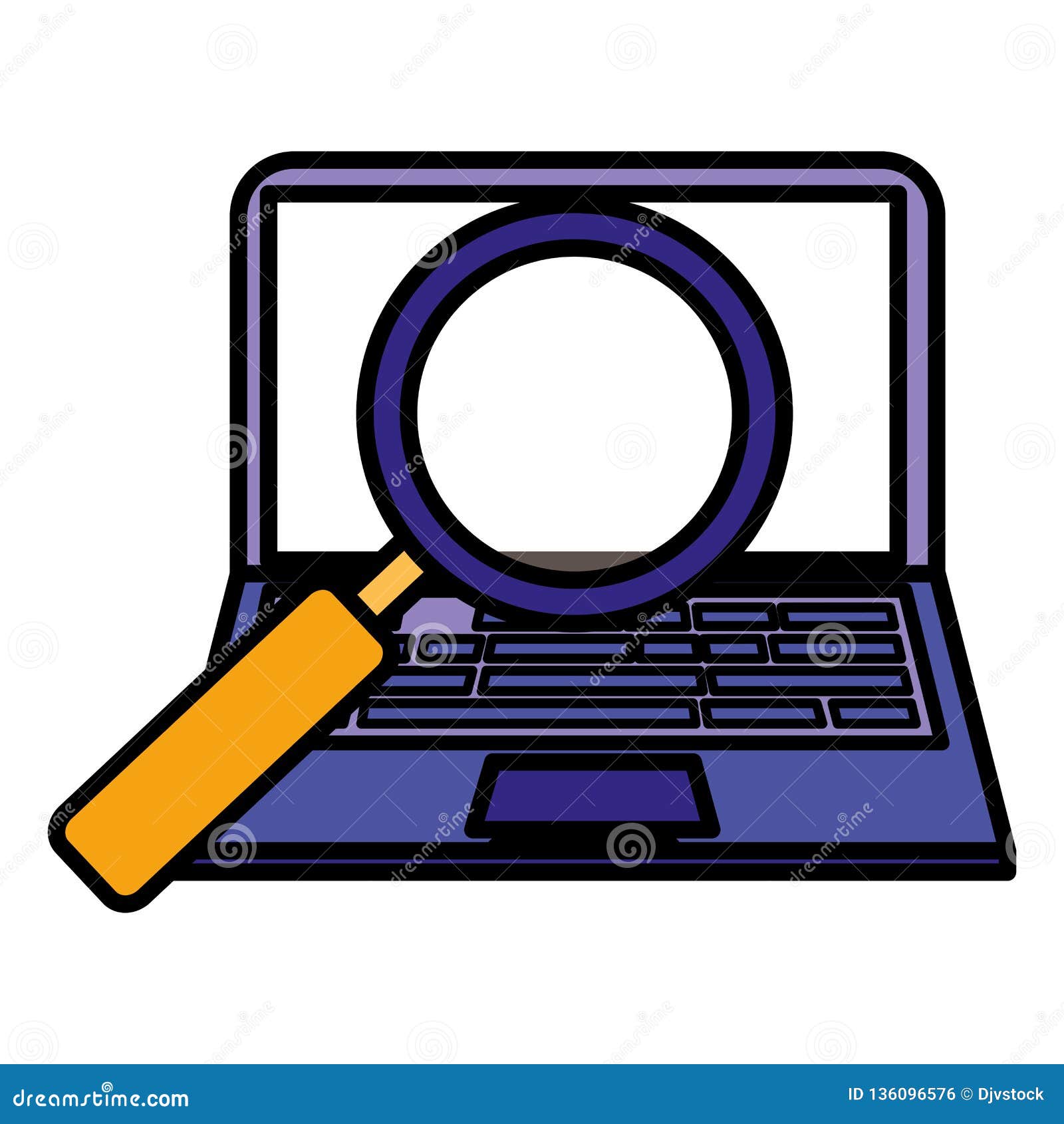 Laptop Computer with Magnifying Glass Stock Vector - Illustration of ...