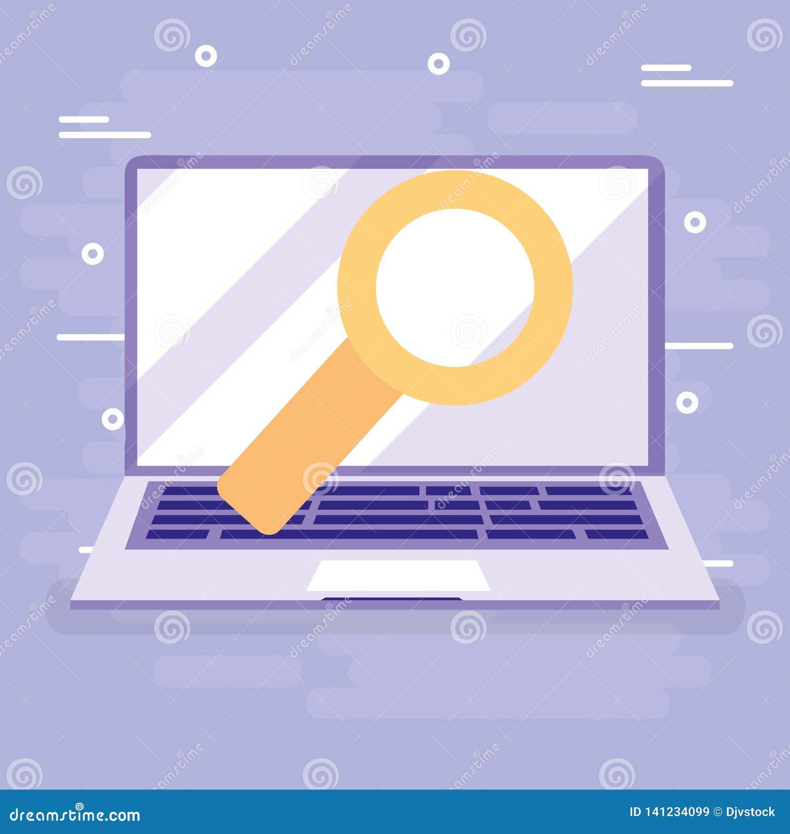 Laptop Computer with Magnifying Glass Stock Vector - Illustration of ...