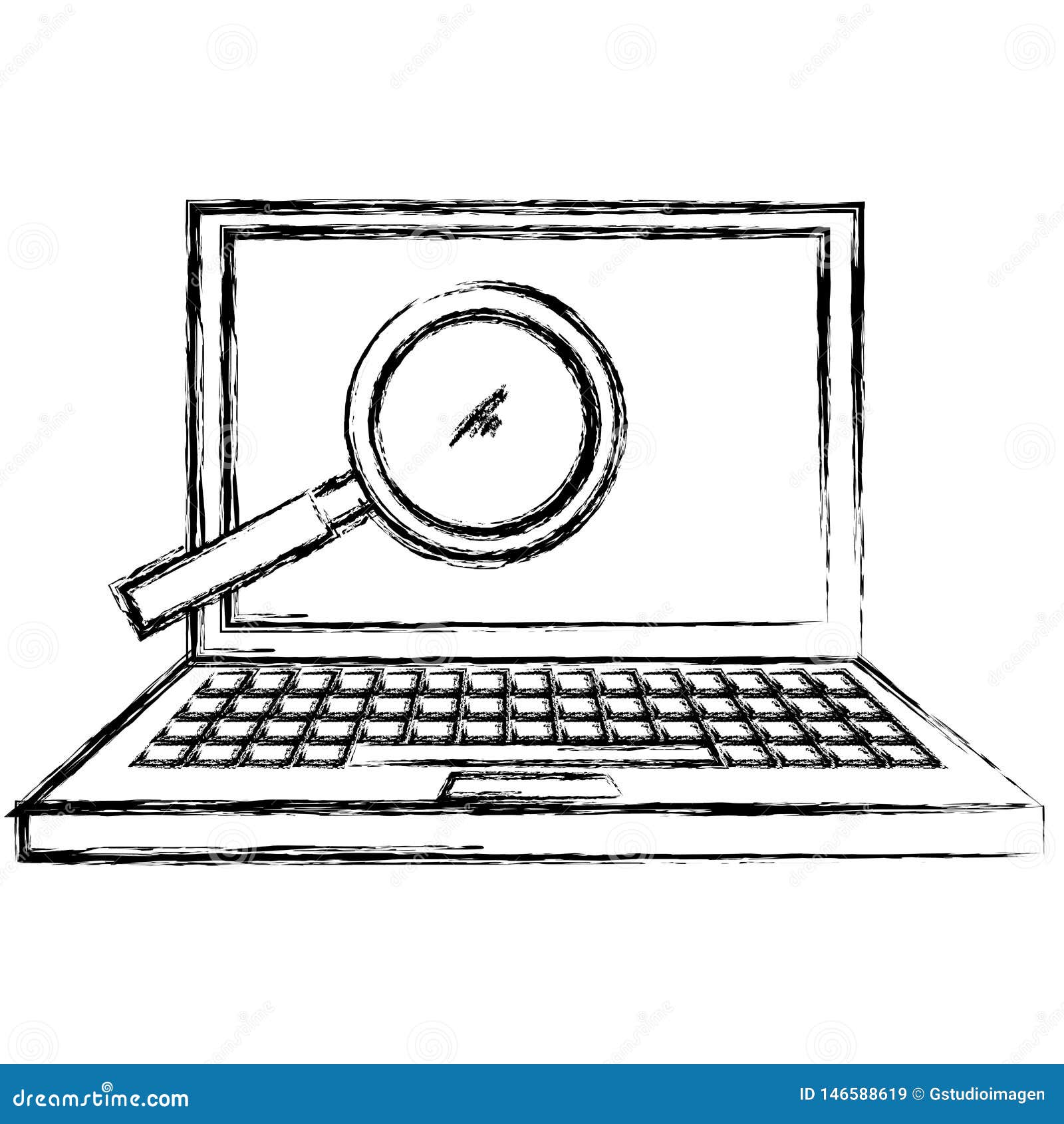 Laptop Computer with Magnifying Glass Stock Illustration - Illustration ...