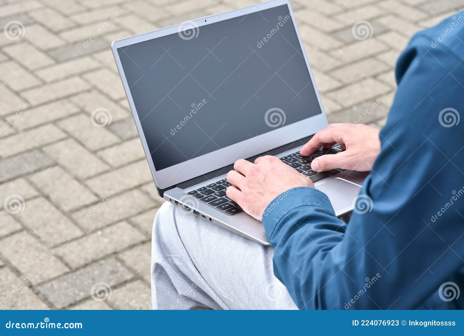 Laptop Computer and Man Hands while Working Remotely on the Computer ...
