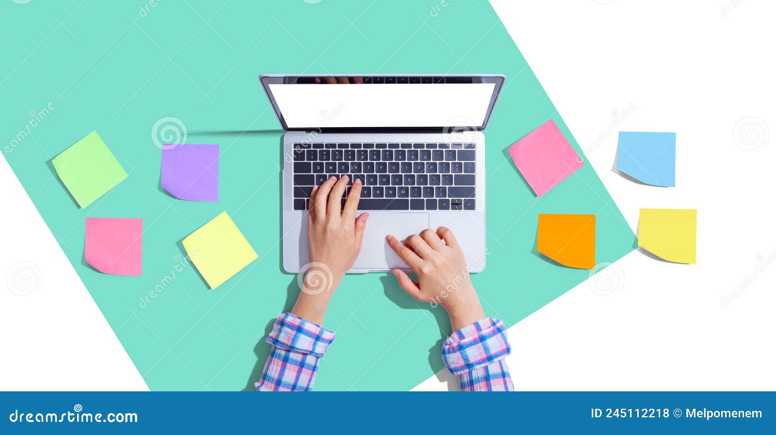 Laptop Computer with Many Sticky Notes Stock Photo - Image of financial ...