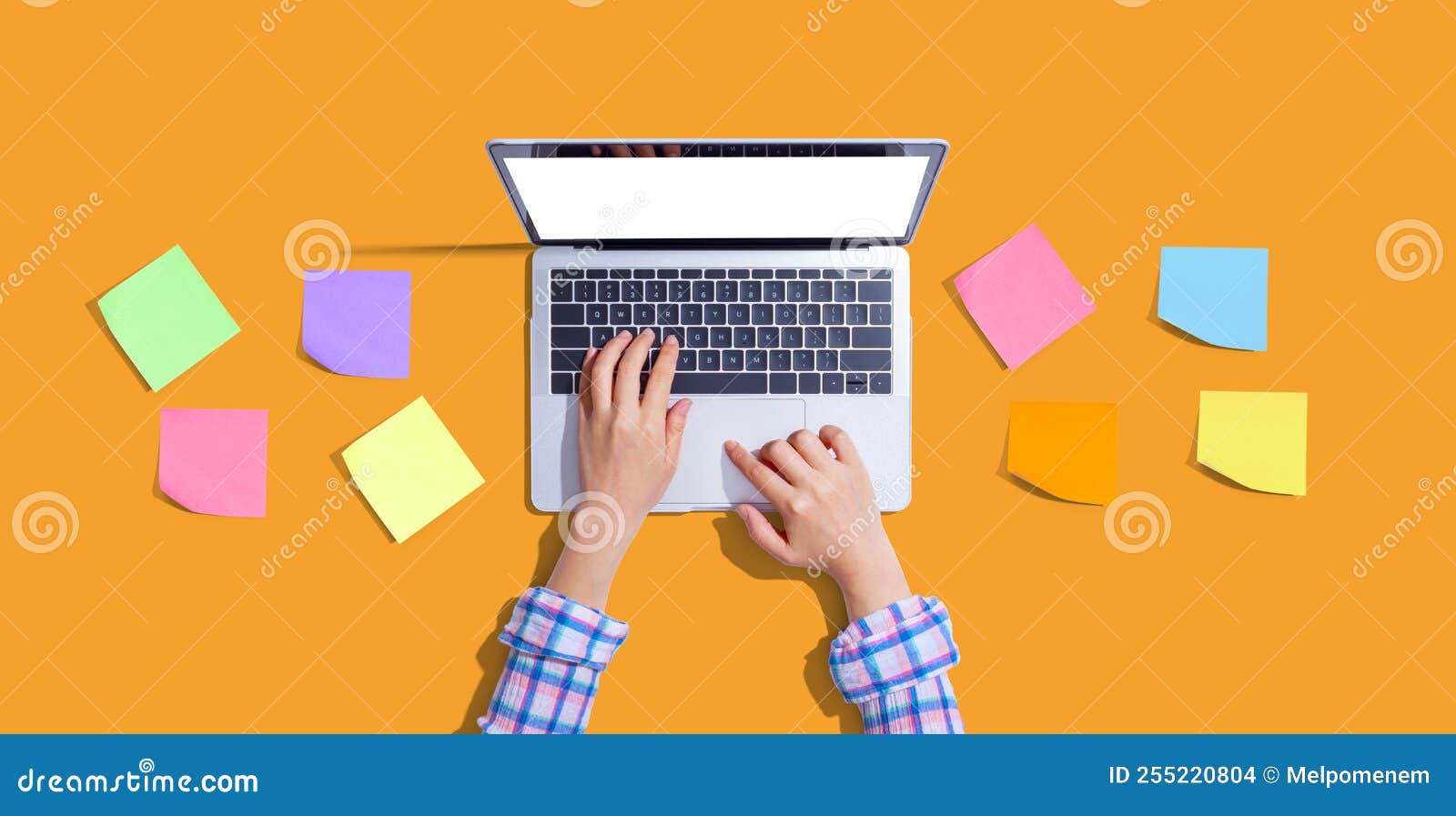 Laptop Computer with Many Sticky Notes Stock Photo - Image of flatlay ...
