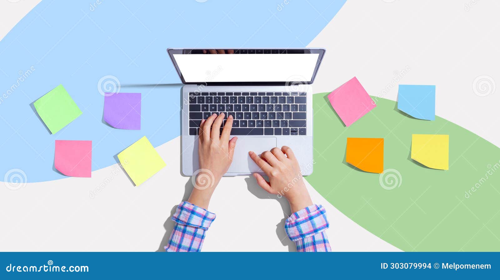 Laptop Computer with Many Sticky Notes Stock Photo - Image of finance ...