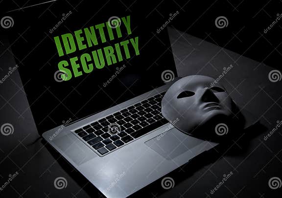 Laptop Computer with Mask To Hide Identity Stock Photo - Image of ...