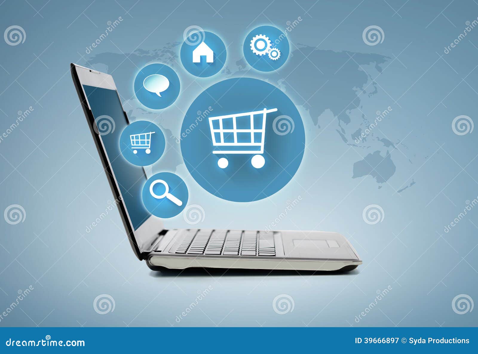 Laptop Computer with Menu on Virtual Screen Stock Illustration ...