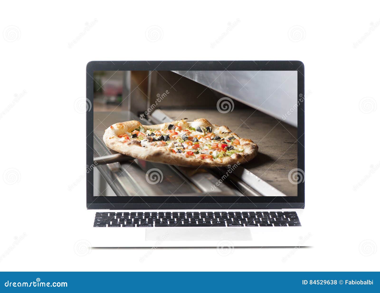 Laptop-Computer Mit Pizza Auf Schirm Stockfoto - Bild von bildschirm ...