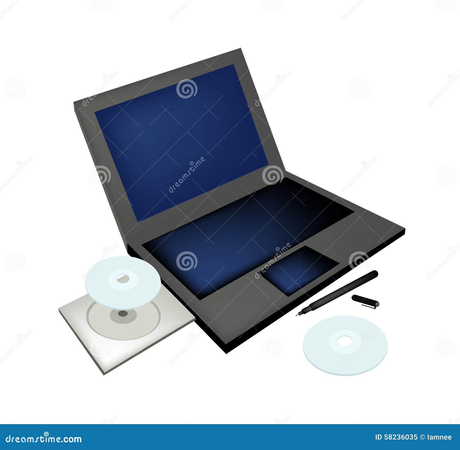 Laptop-Computer Mit Stift Und CD Vektor Abbildung - Illustration von ...