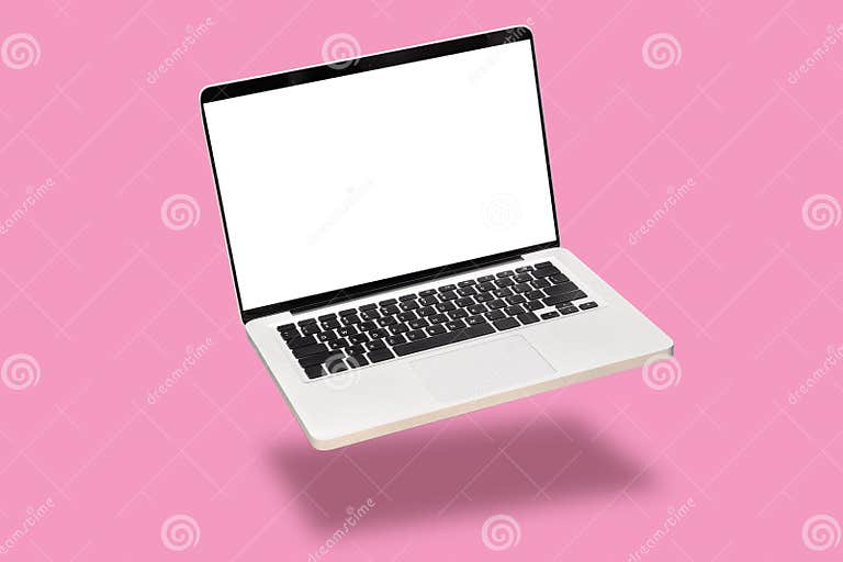 Laptop Computer Mock Up with Empty Blank White Screen Isolated on Pink ...