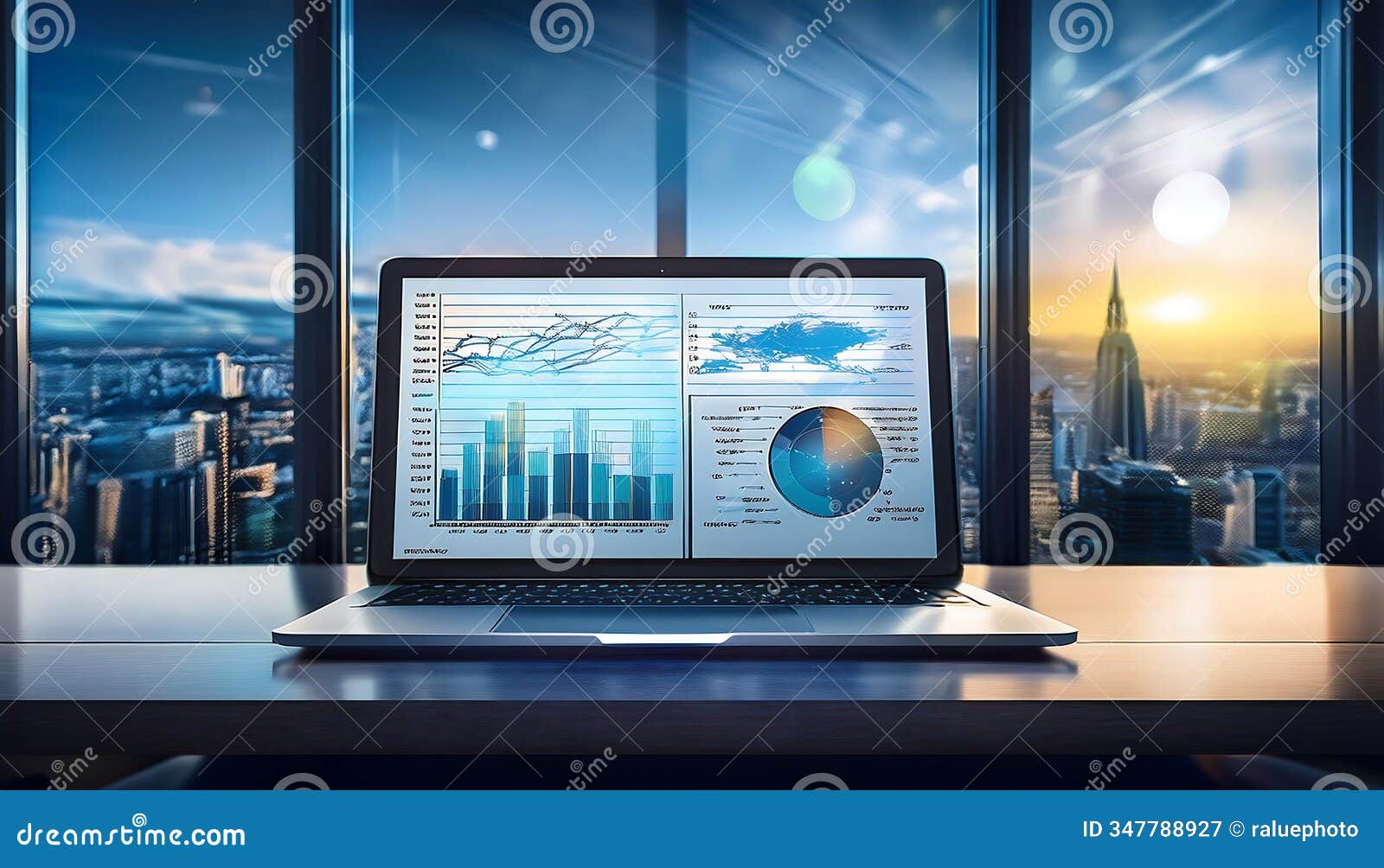 Laptop Computer Monitor with Graph and Chart, Office Desk Stock ...