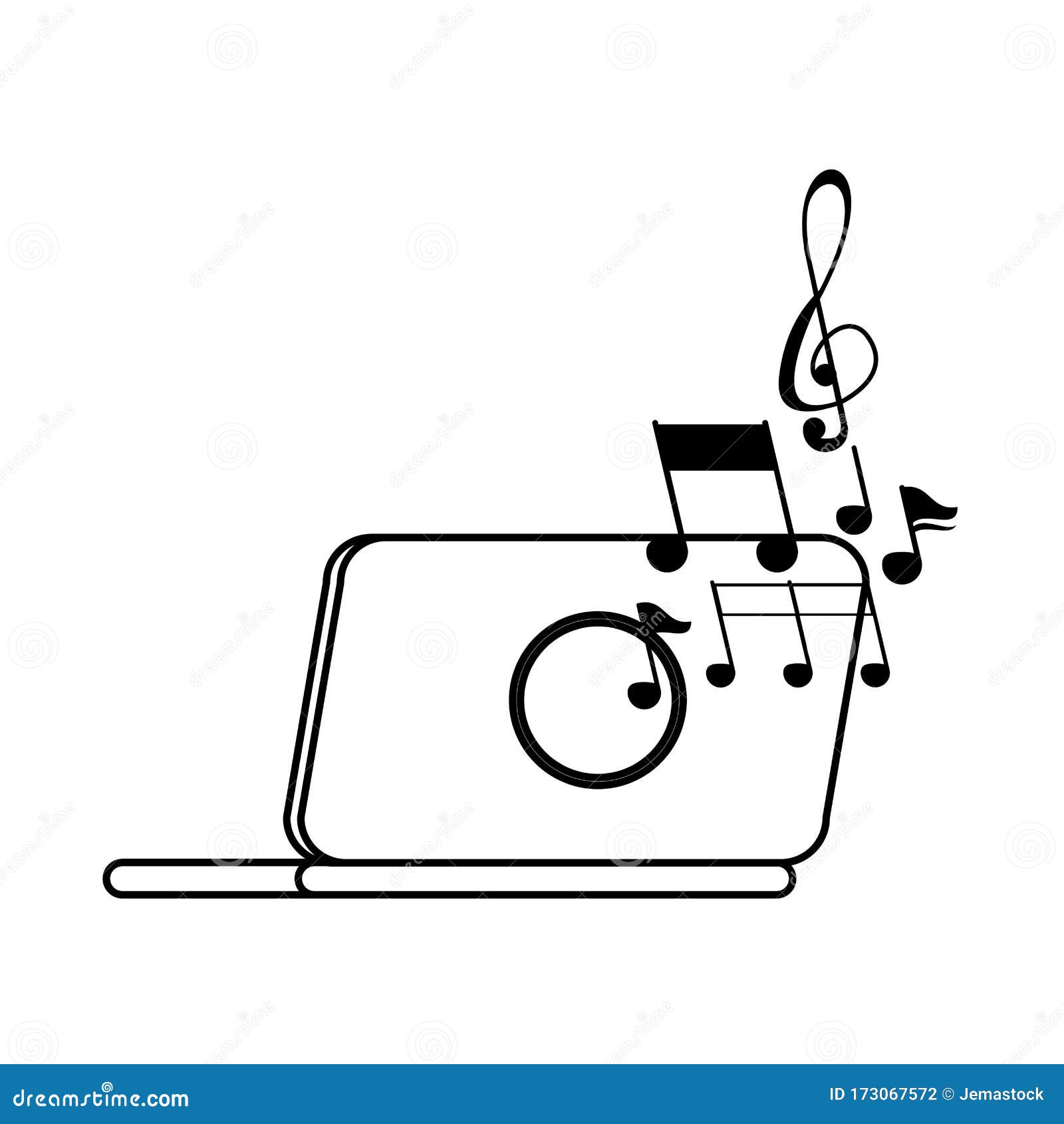 Laptop Computer with Music Notes Stock Vector - Illustration of musical ...
