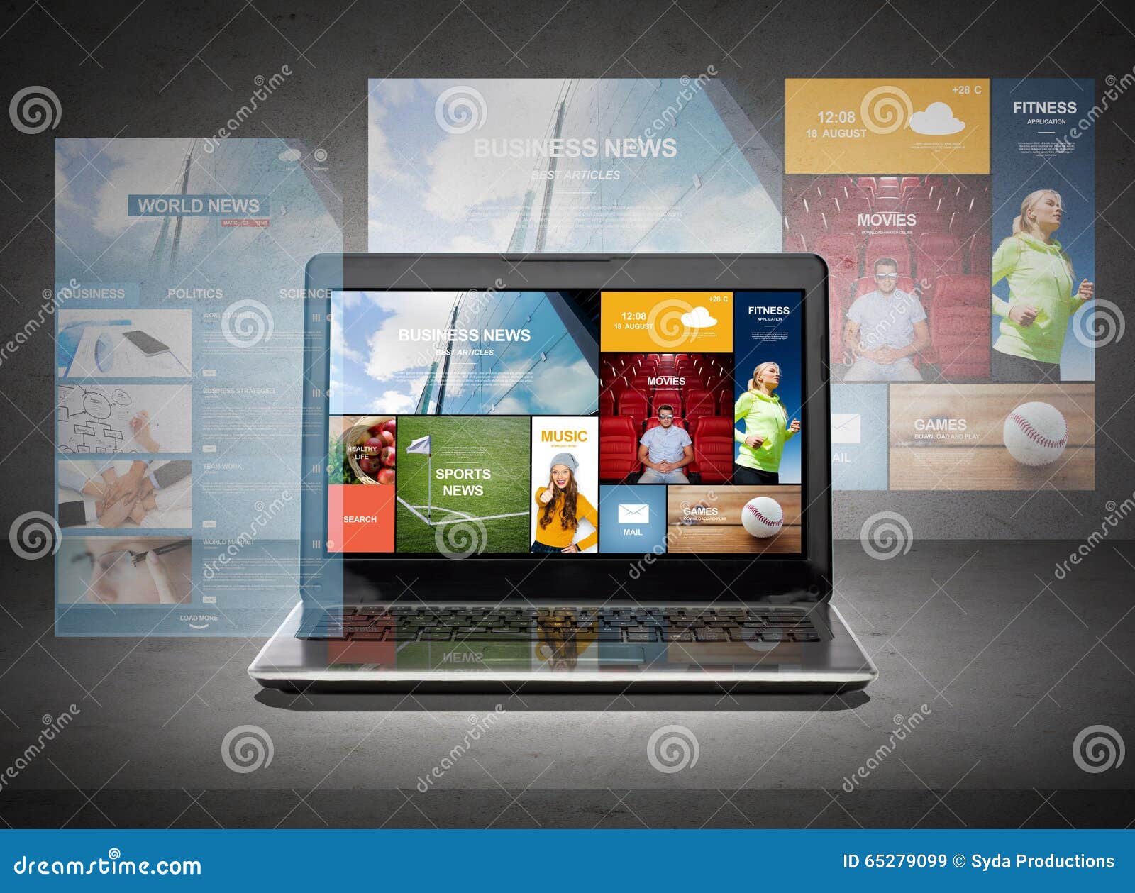 Laptop Computer with News Web Pages on Screen Stock Image - Image of ...