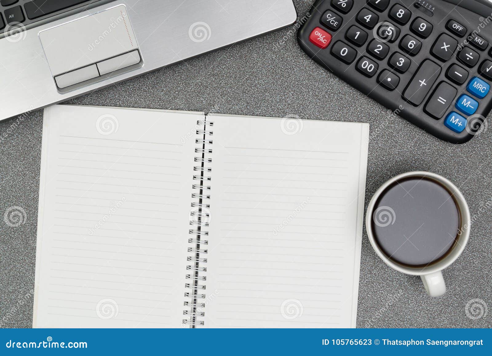 Laptop Computer or Notebook, Calculator and Cup of Coffee on Working ...