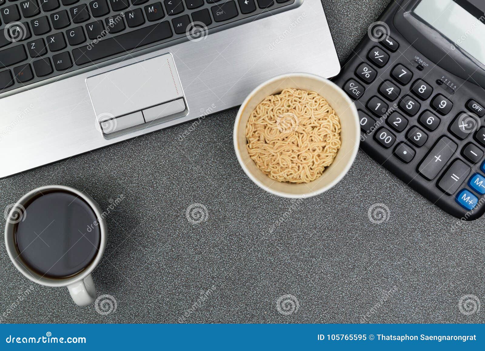 Laptop Computer or Notebook, Calculator and Cup of Coffee on Working ...