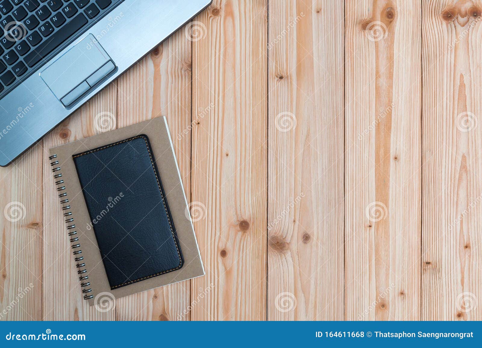 Laptop Computer or Notebook and Note on Working Table with Copy Space ...