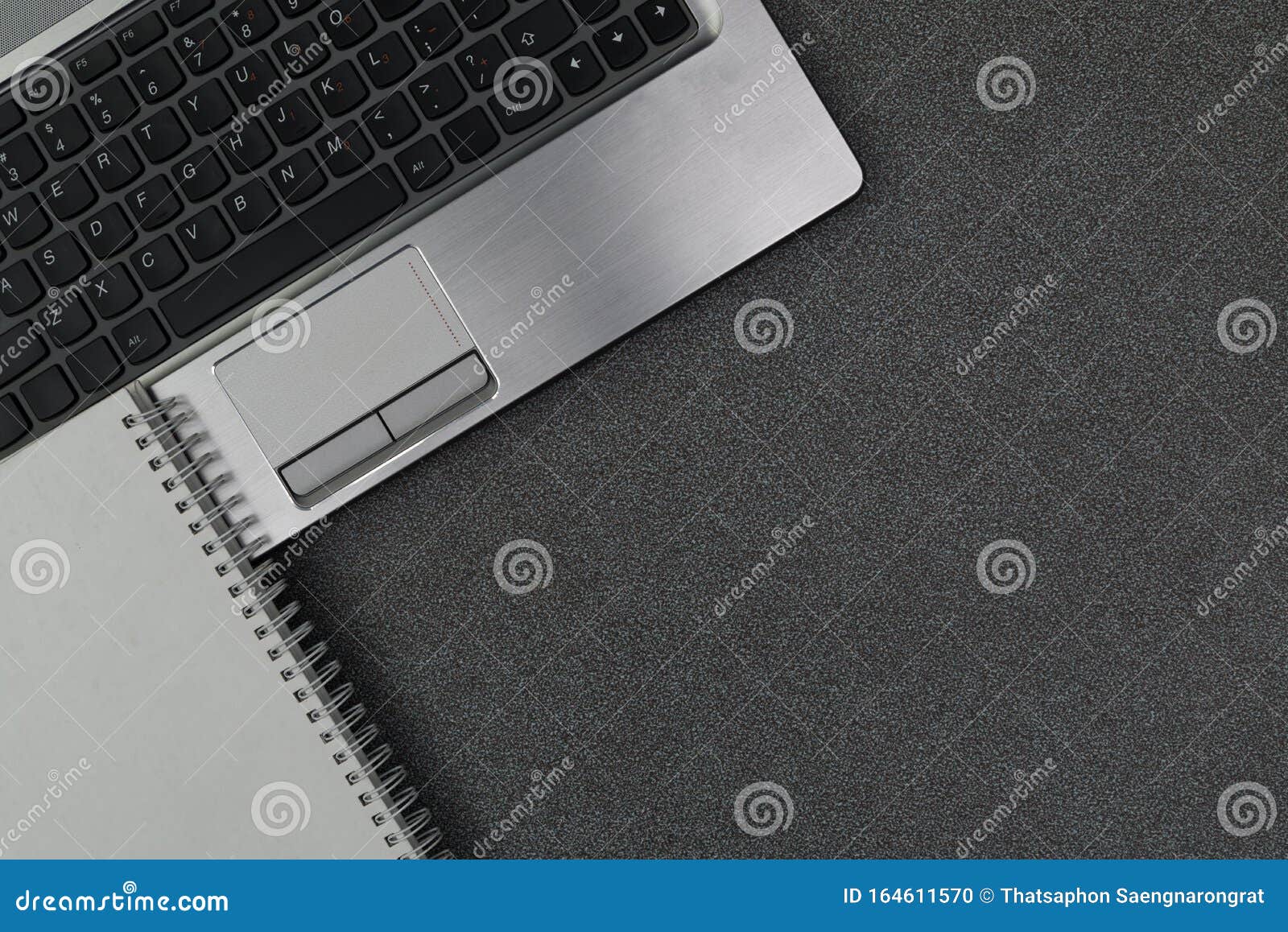 Laptop Computer or Notebook and Note on Working Table with Copy Space ...