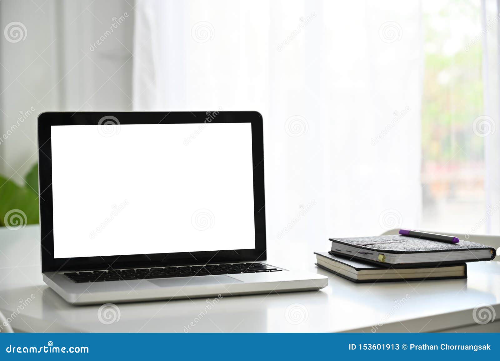 Laptop Computer and Notebook with Pen on Home Office Table, Montage ...