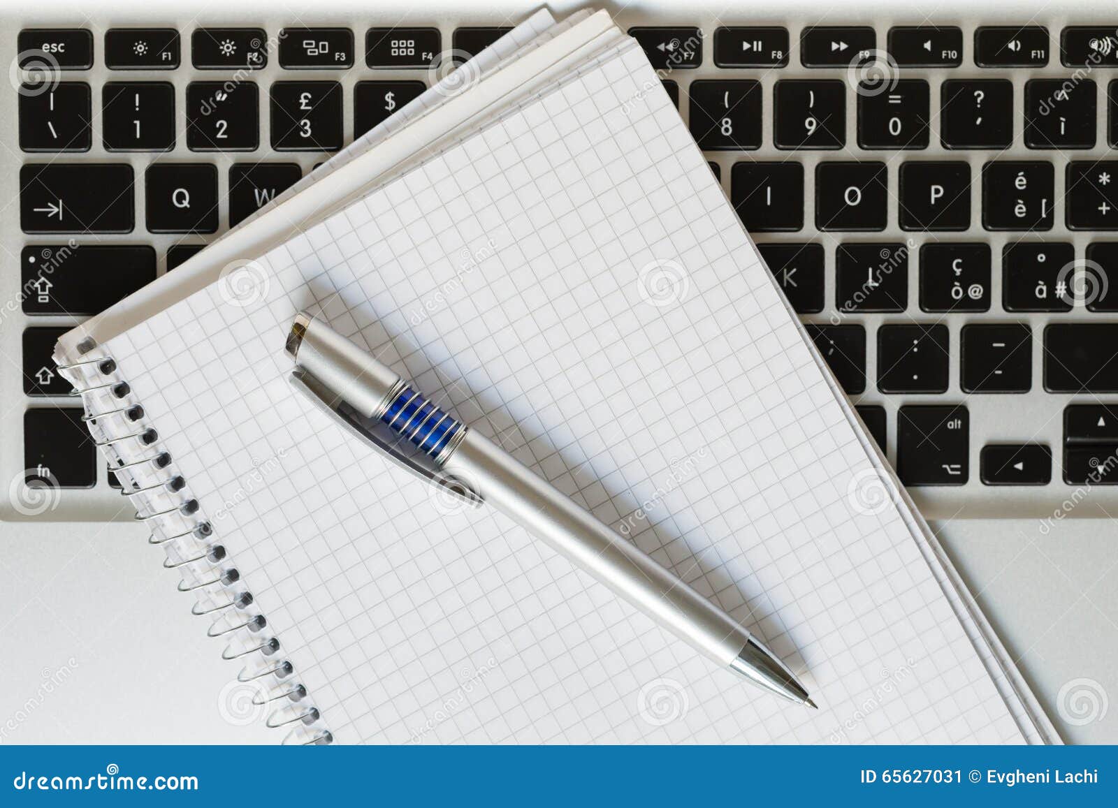 Laptop Computer with Notepad, Pen and Keyboard Stock Image - Image of ...