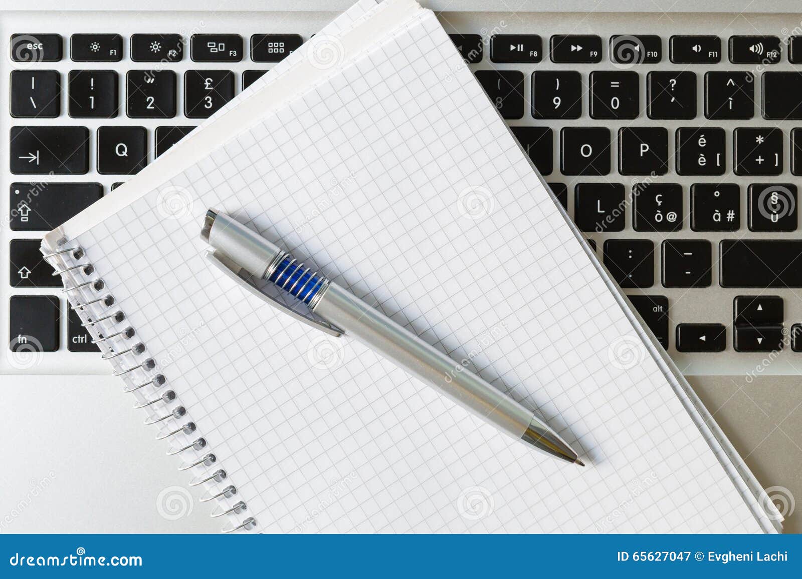 Laptop Computer with Notepad, Pen and Keyboard Stock Image - Image of ...