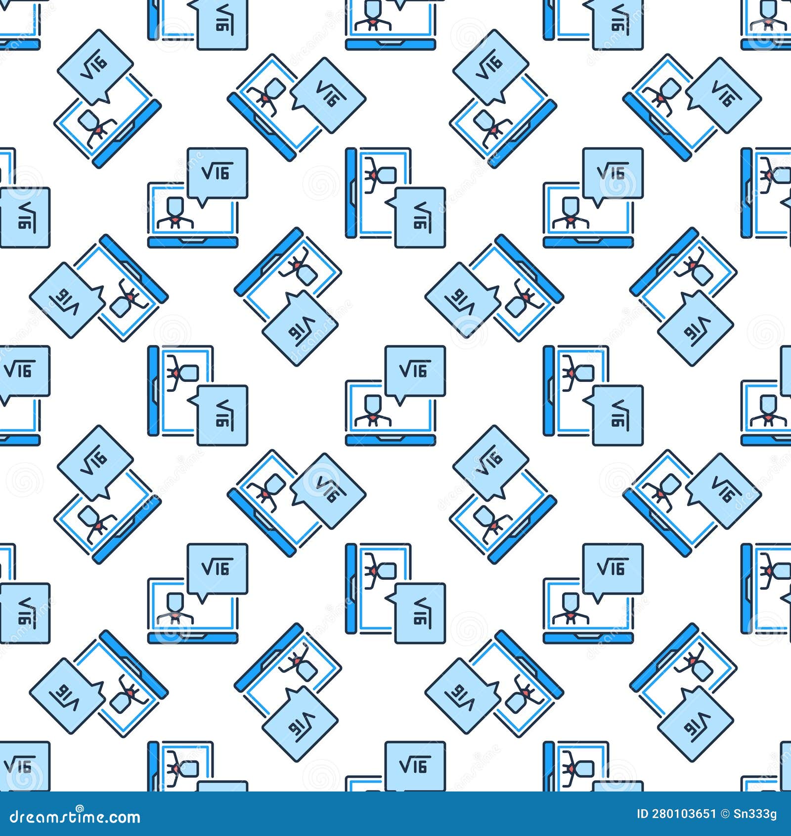 Laptop Computer with Online Math Teacher Vector Colored Seamless ...