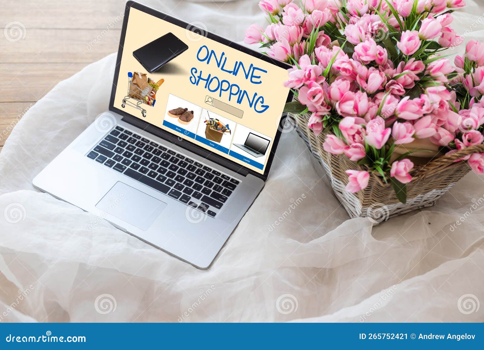 Laptop Computer. Online Shopping Concept. Editorial Photo - Illustration of hand, smartphone ...