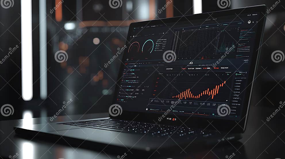 A Laptop Computer is Open To a Screen Displaying a Graph of Some Sort Stock Photo - Image of ...