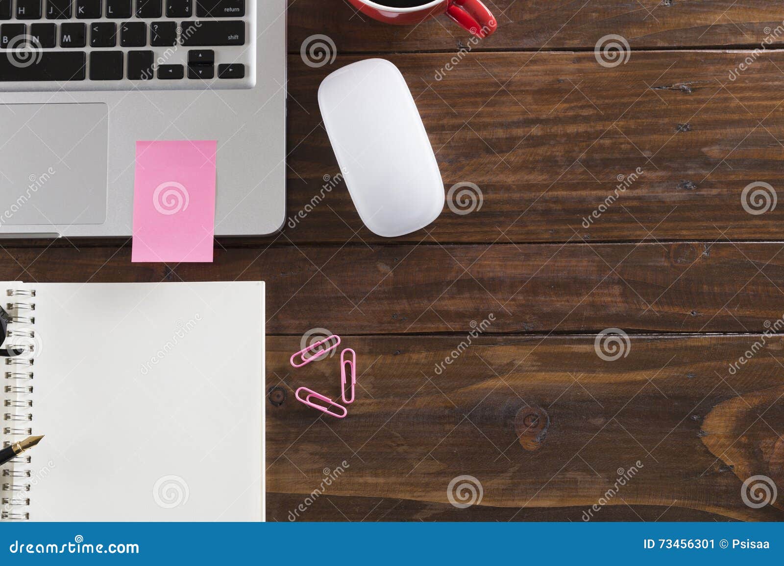 Laptop Computer, Pen and Notebook on Office Desk - Top View Stock Image ...