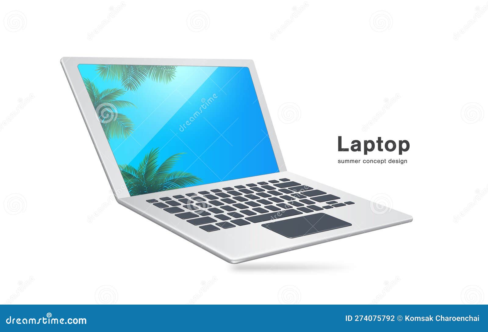 Laptop Computer with Picture on Screen of Coconut Tree Stock Vector ...