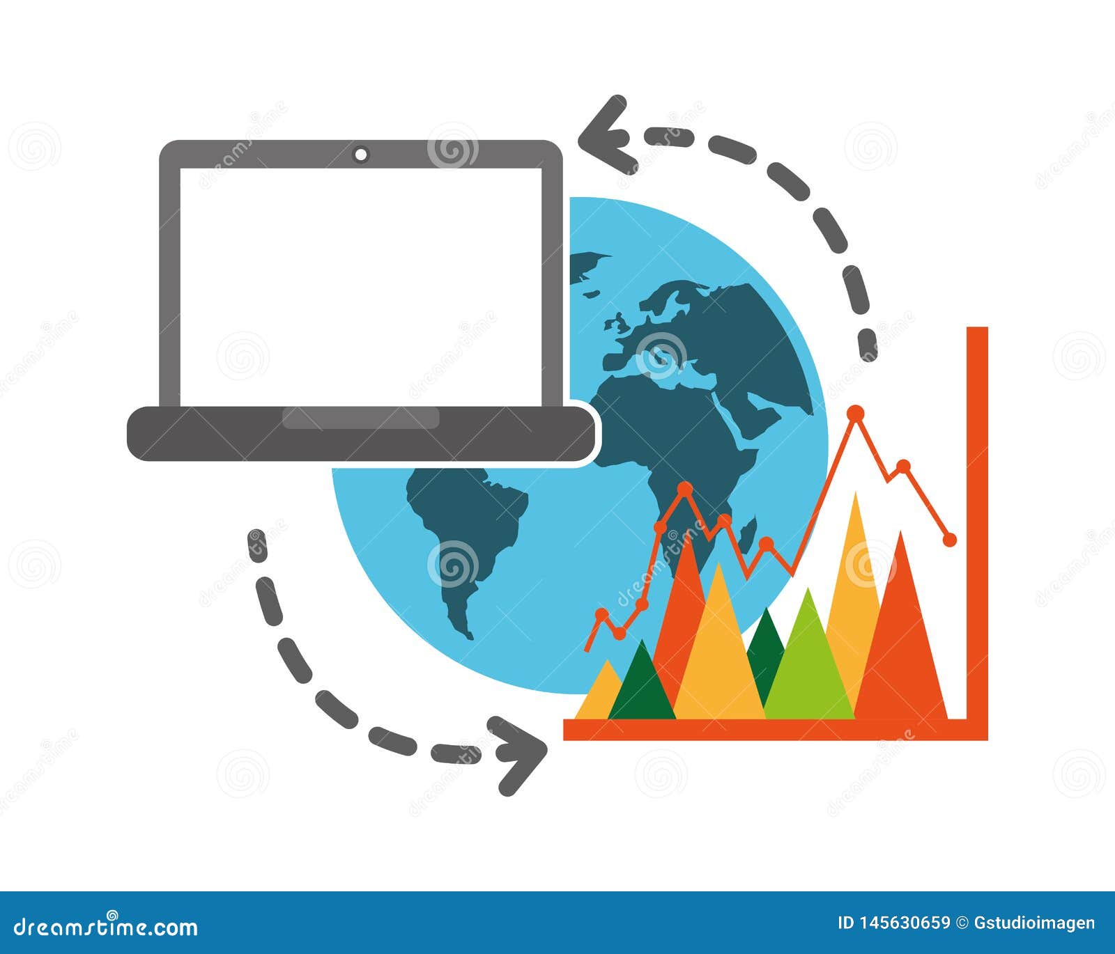 Laptop Computer with Planet Earth and Statistic Graphic Stock ...