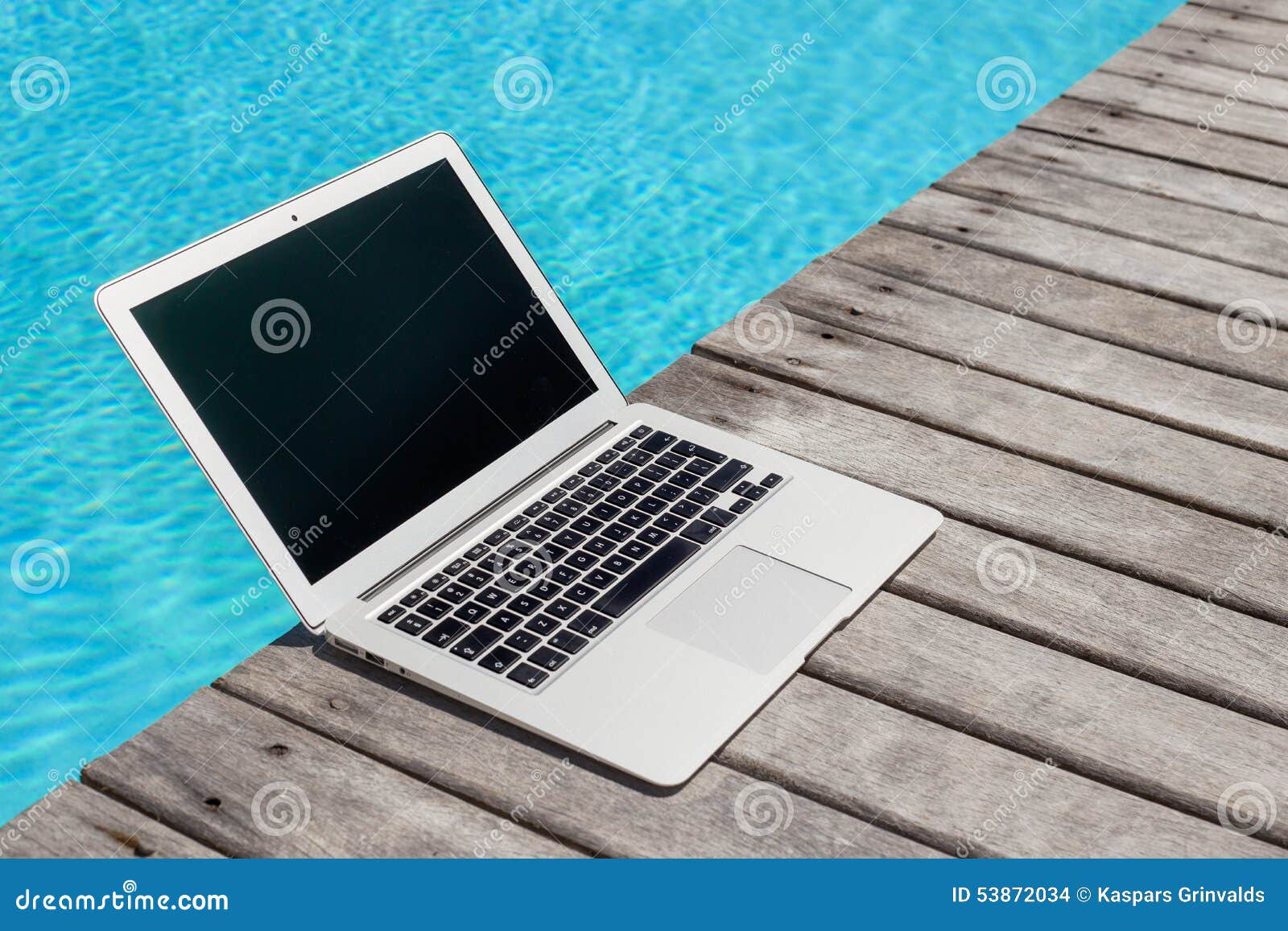 Laptop Computer by the Pool Stock Photo - Image of blank, pier: 53872034
