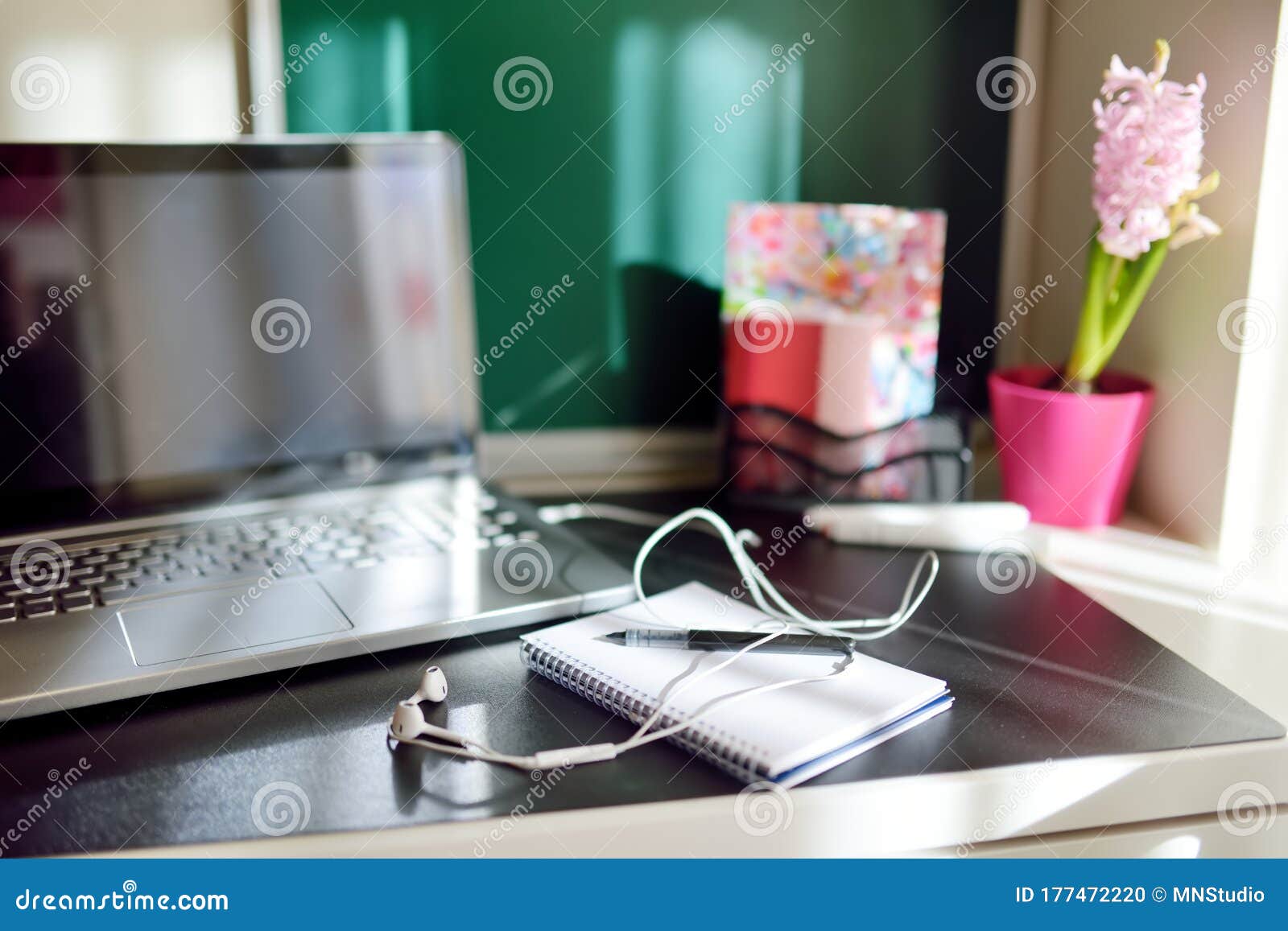Laptop Computer at Productive Home Workplace. Using Tablet Computers ...