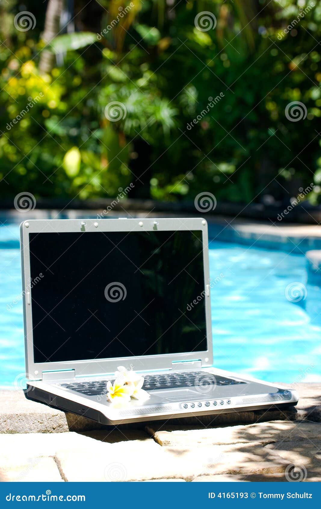 Laptop Computer and Resort Pool Stock Image - Image of mobile, holiday ...