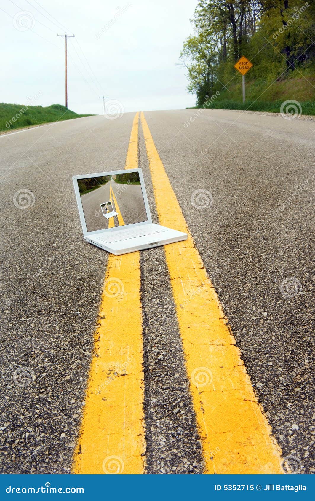 Laptop Computer in the Road Stock Image - Image of portable, highway ...