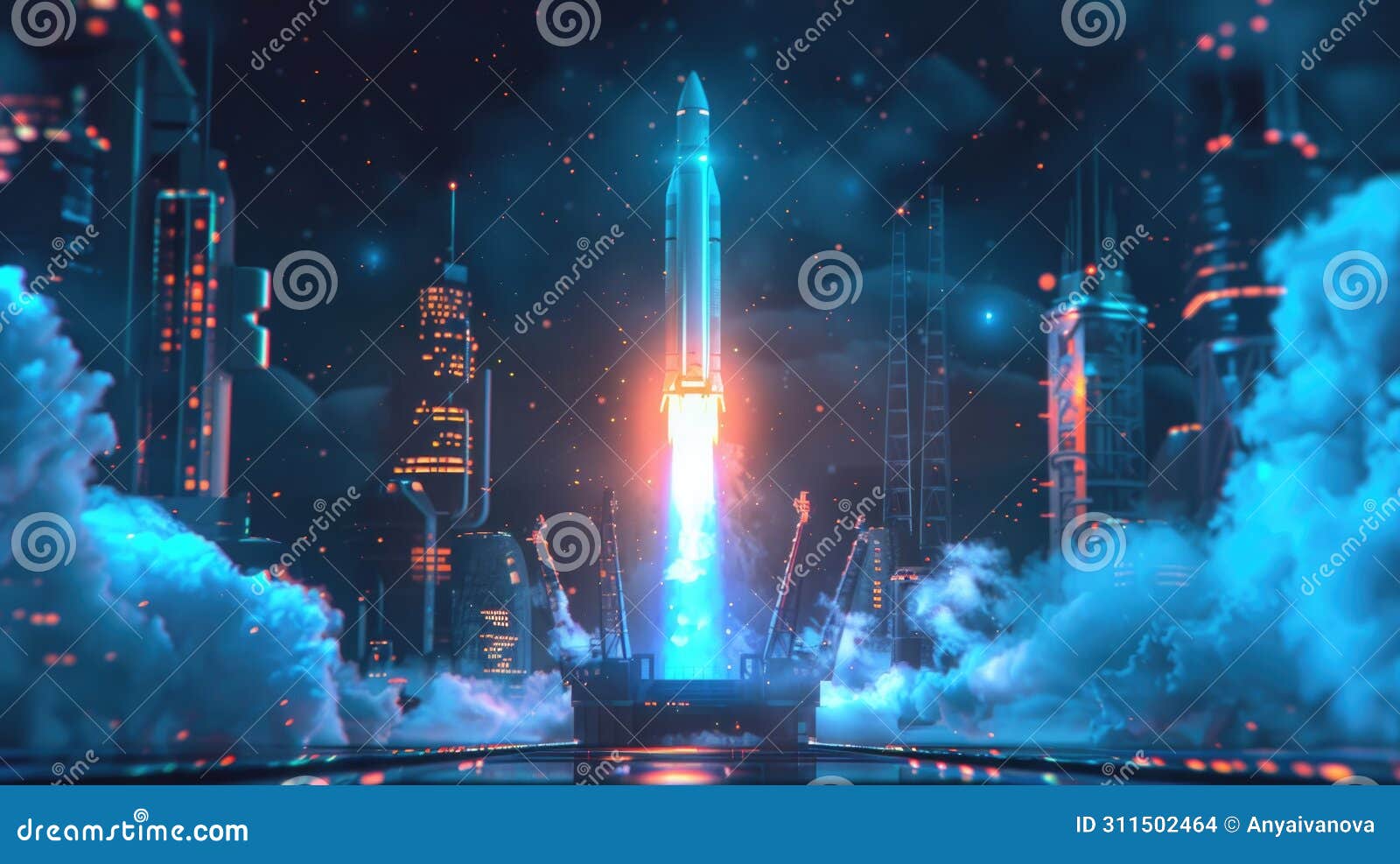 A Laptop Computer with a Rocket Coming Out of it Stock Illustration ...