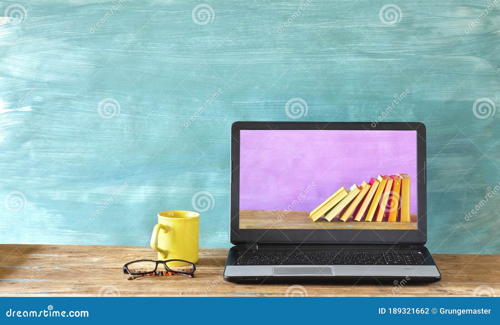 Laptop Computer, Row of Books,cup of Coffee,e-learning,home Office ...