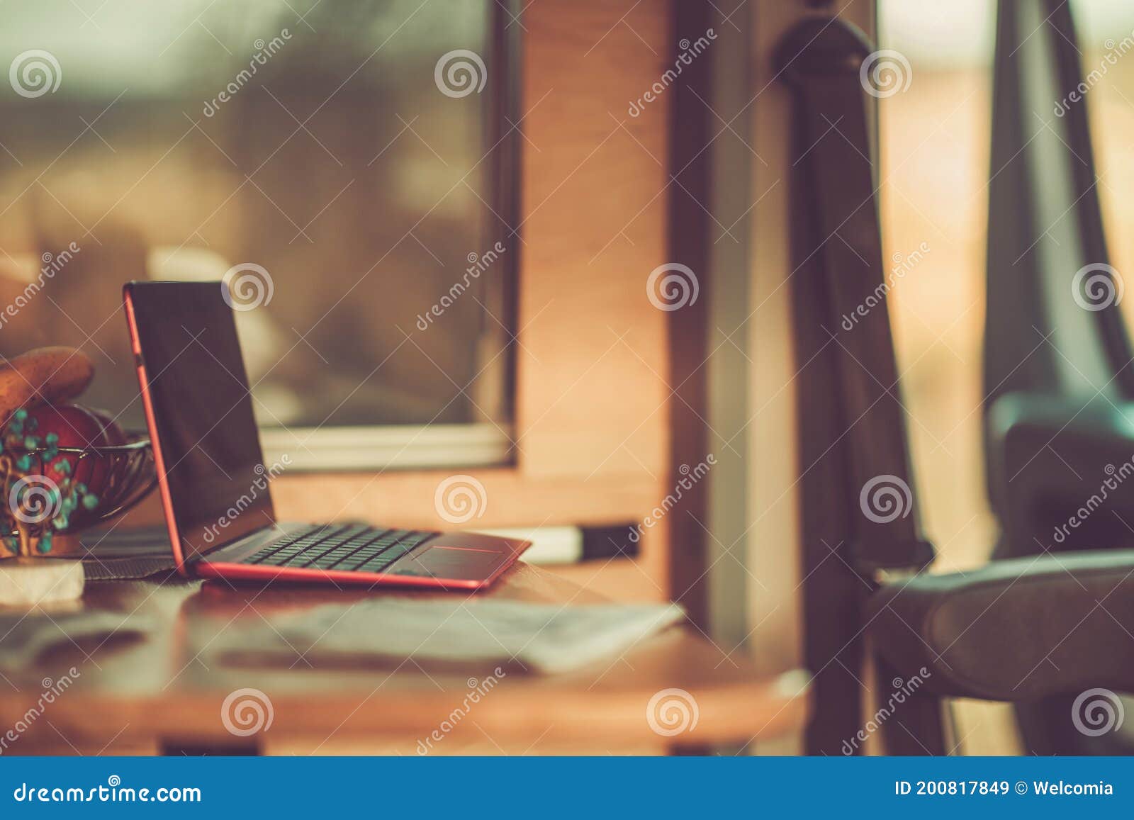 Laptop Computer on RV Camper Van Table Stock Image - Image of work ...