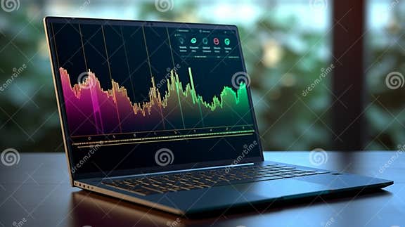 Laptop Computer with Sample Spreadsheets, Graph, Document on the Screen ...