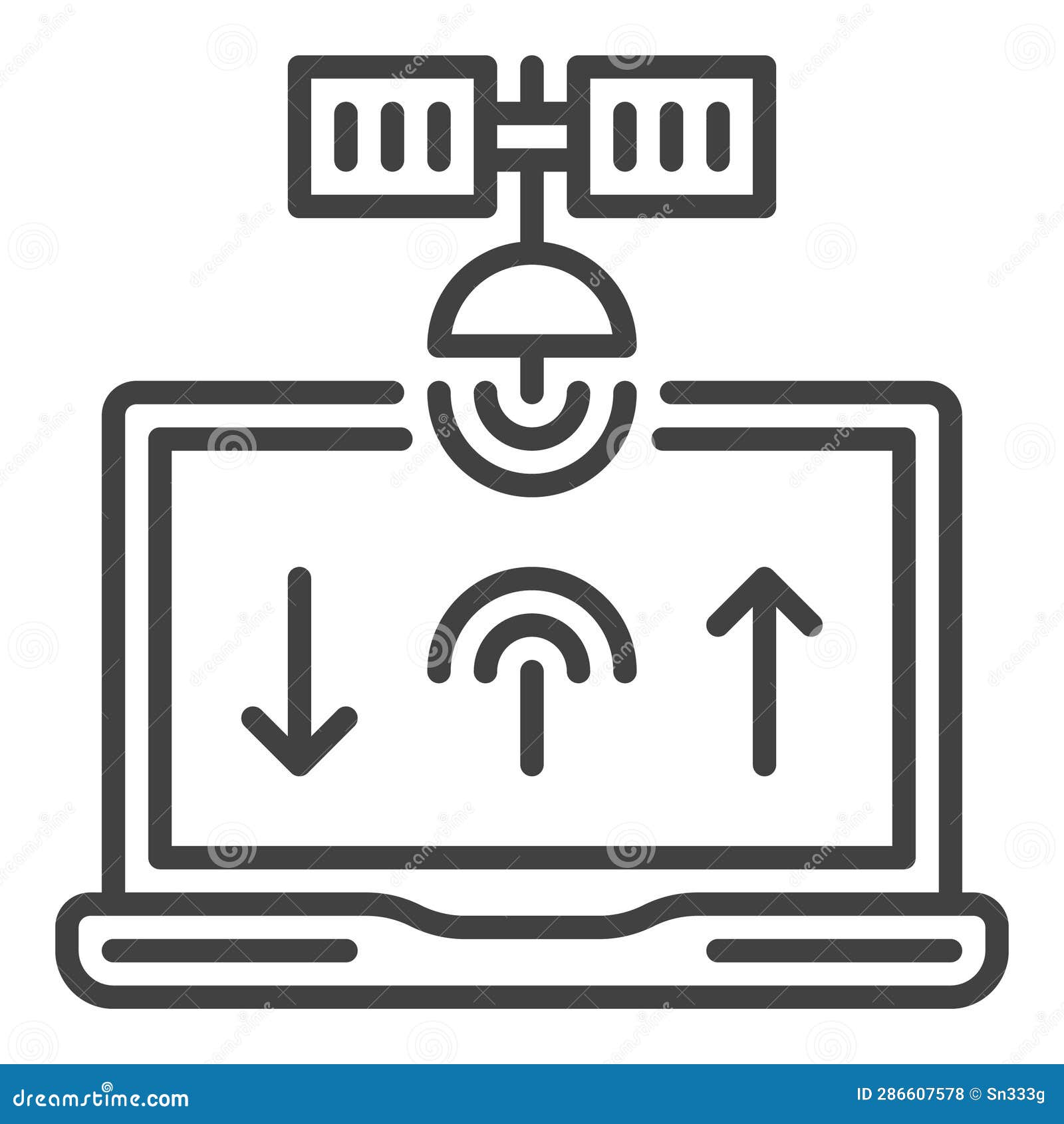 Laptop Computer and Satellite Vector Internet Access Concept Line Icon ...