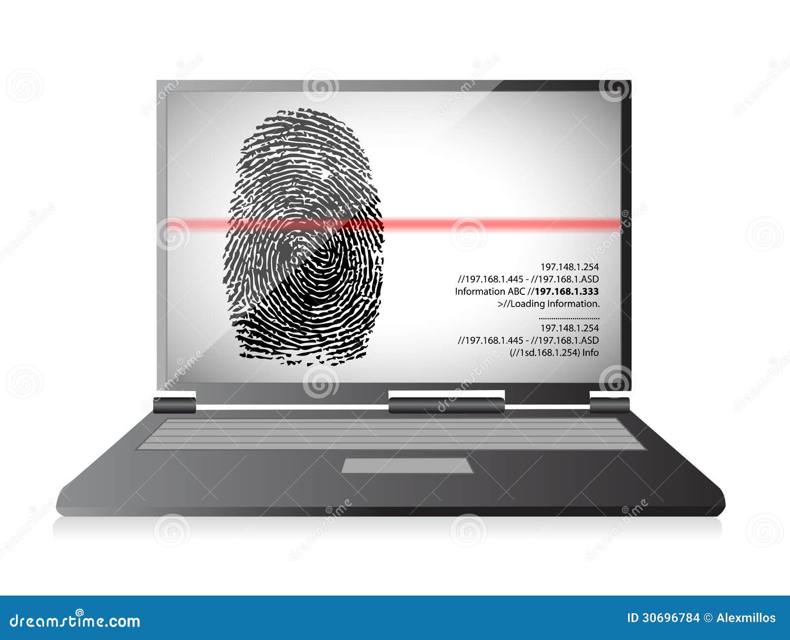 Laptop Computer Scanning a Finger Print Stock Illustration ...
