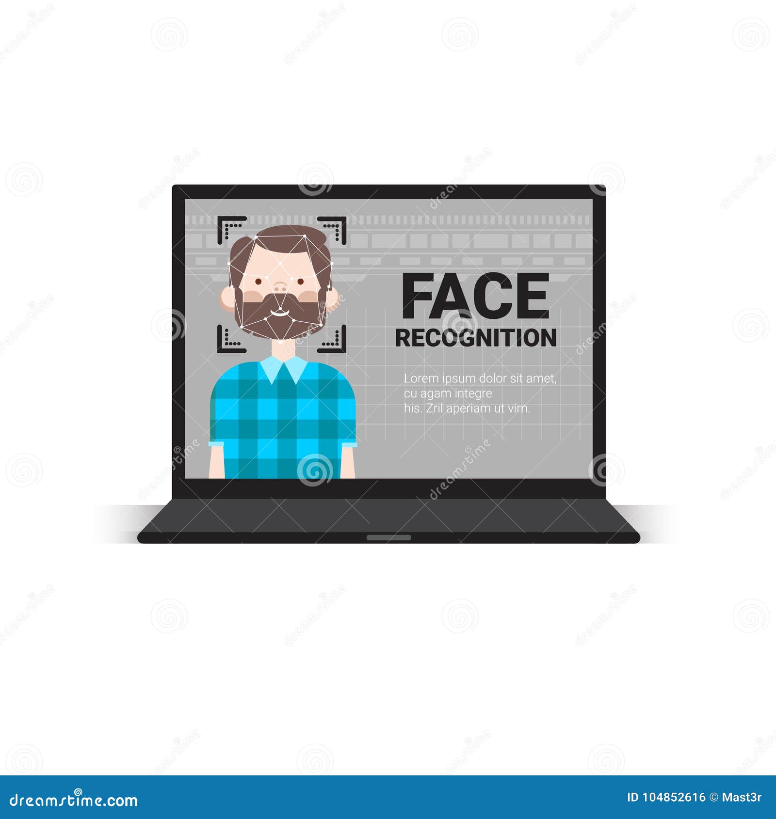 Laptop Computer Scanning User Male Face Identification Technology ...
