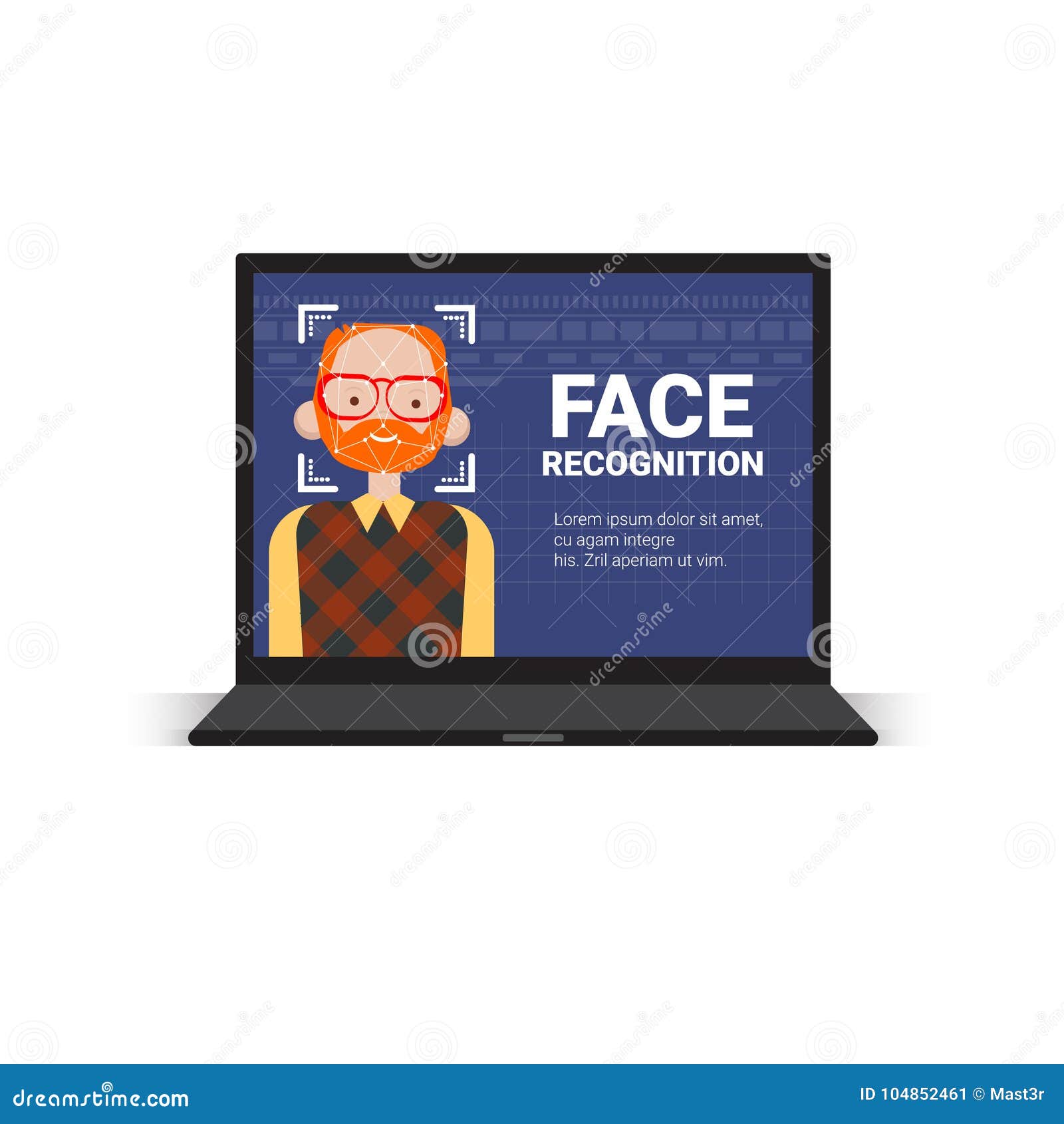 Laptop Computer Scanning User Man Face Identification Technology Access ...