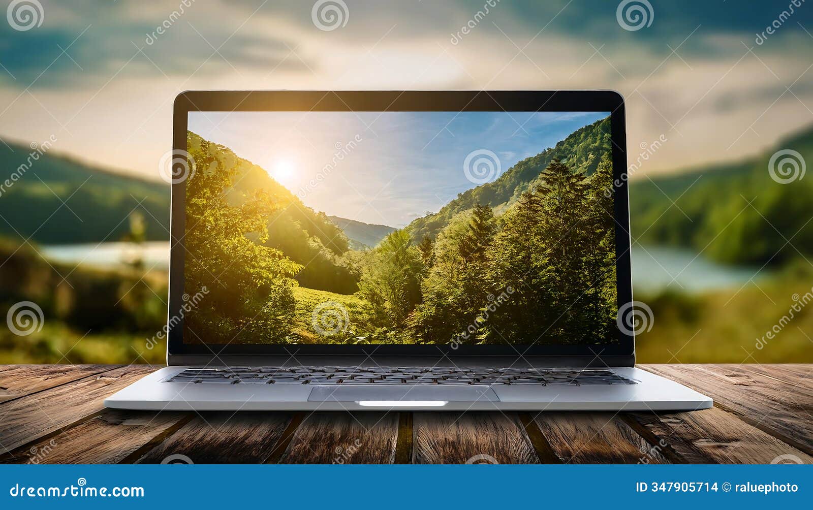 Laptop Computer Screen with Abstract Blurred Nature Background ...