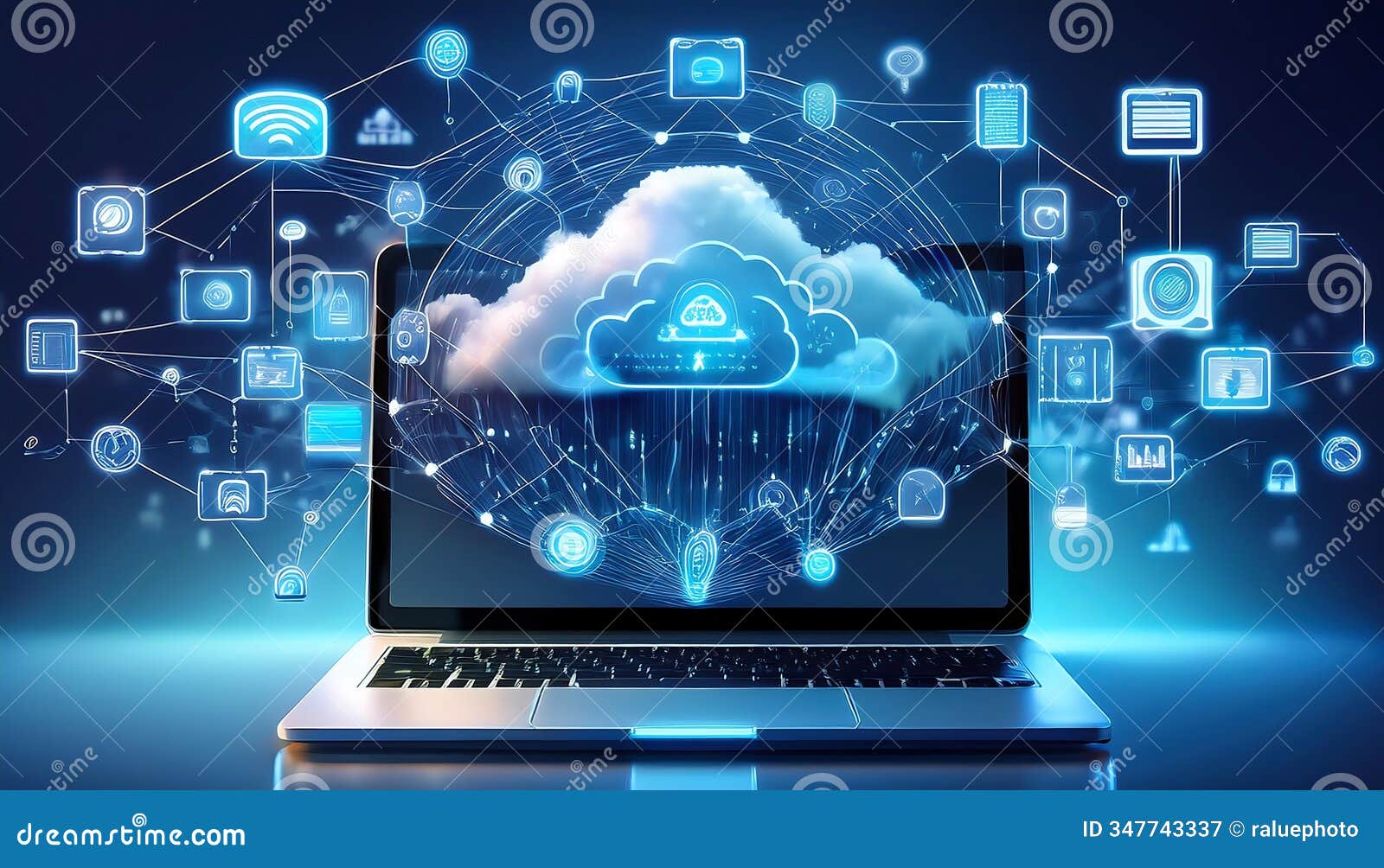 Laptop Computer Screen Displays a Network of Connected Symbols and ...