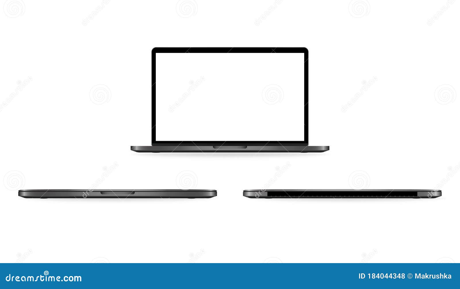 Laptop Computer Set. Front and Back View of Computer. Closed Notebook ...