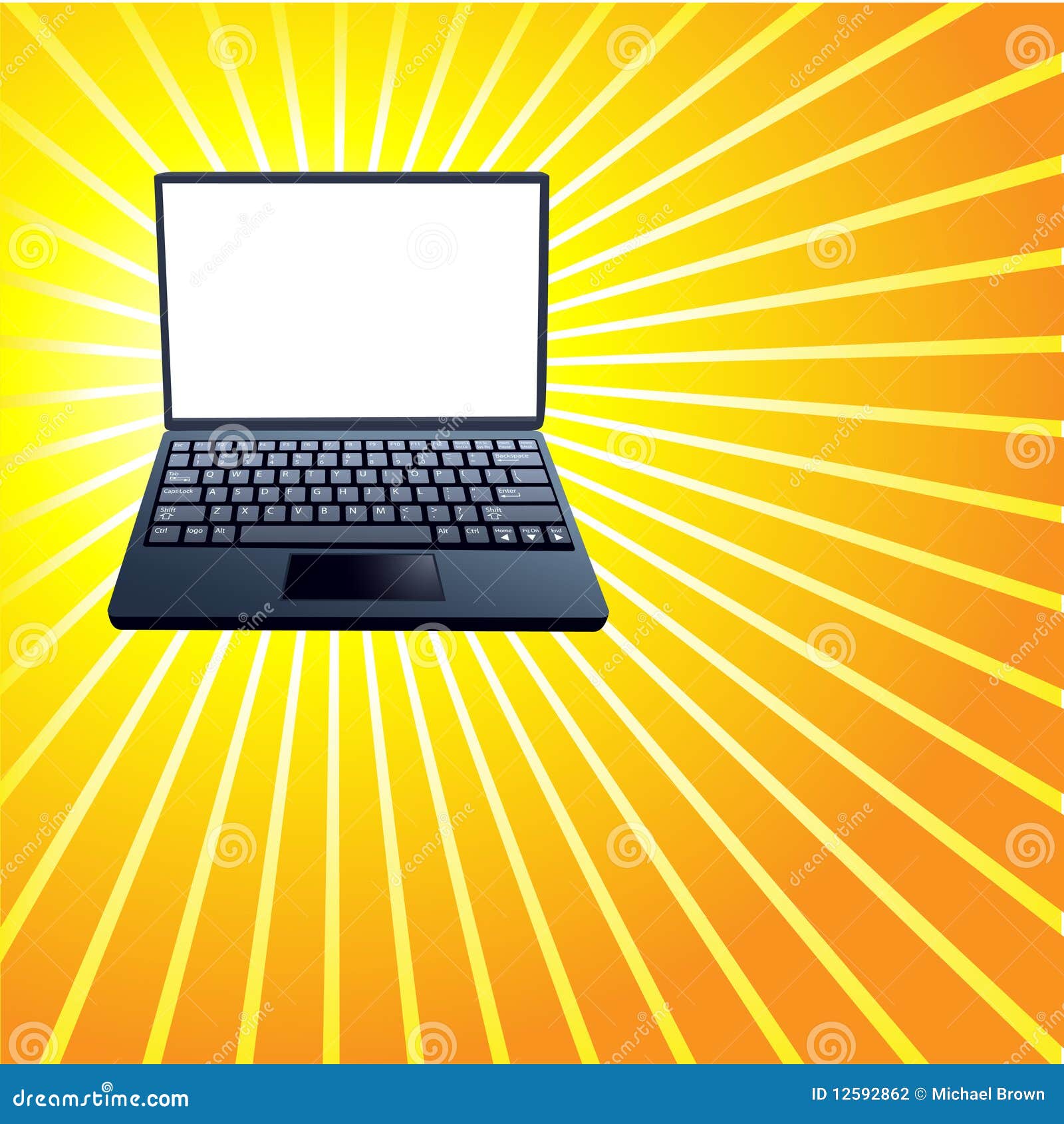 Laptop Computer Shiny Yellow Rays Background Stock Vector ...